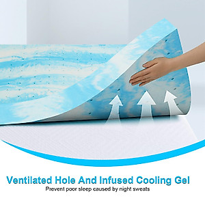 MUUEGM 4 Inches Memory Foam Mattress Topper Full Size,Gel Infused Memory Foam Cooling Ventilated Breathable Blue Mattress Pad Back Pain Relief