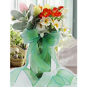 XMRIBBON Apple Green Sheer Organza Ribbon Wired 1-1/2 Inch X 25 Yards for Spring Gift Package Wrapping,Wedding,Party Decoration