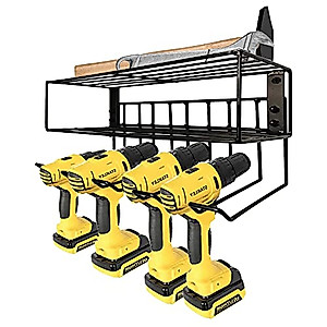 C CRYSTAL LEMON Drill Holder Wall Mount – Hanging Power Tool Holder Rack Shelf – Wall-Mounted Tool Organizer and Storage for Power Tools, Utensils, Equipment – Heavy-Duty Iron Cordless Drill Holder