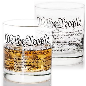 Lucky Shot - We The People Whiskey Glass | United States Constitution | America USA Patriotic Wine Glass Gift | Political Republicans Patriotic Glass - Set of 2 (11 oz)