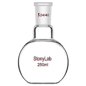 StonyLab Glass 250ml Heavy Wall Single Neck Flat Bottom Boiling Flask, with 24/40 Standard Taper Outer Joint, 250ml