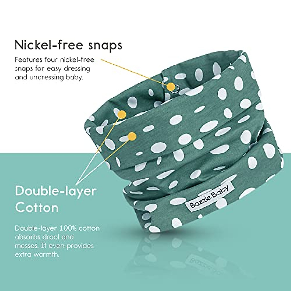 Bazzle Baby Drool Bibs for Baby Girl and Boy, Adjustable, Nickel-Free Snap Closure, Baby Bandana Drool Bib, Versatile Infinity Scarf, 100% Double-Layer Cotton, Toddler Bandana Bib, for 3-36 Months