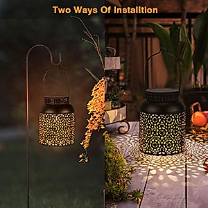 GolWof Solar Lanterns Outdoor Waterproof, 2 Pack Hanging Lanterns with Handles Decorative Metal Solar Powered Lights for Christmas Decoration, Backyard, Lawn, Garden, Patio, Party