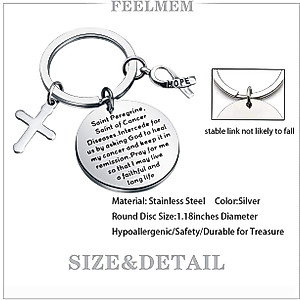 FEELMEM Patron of Cancer Saint Peregrine Jewelry Cancer Fighter Gift Recovery Gift Healing Prayer Keychain St Peregrine Gift(silver)