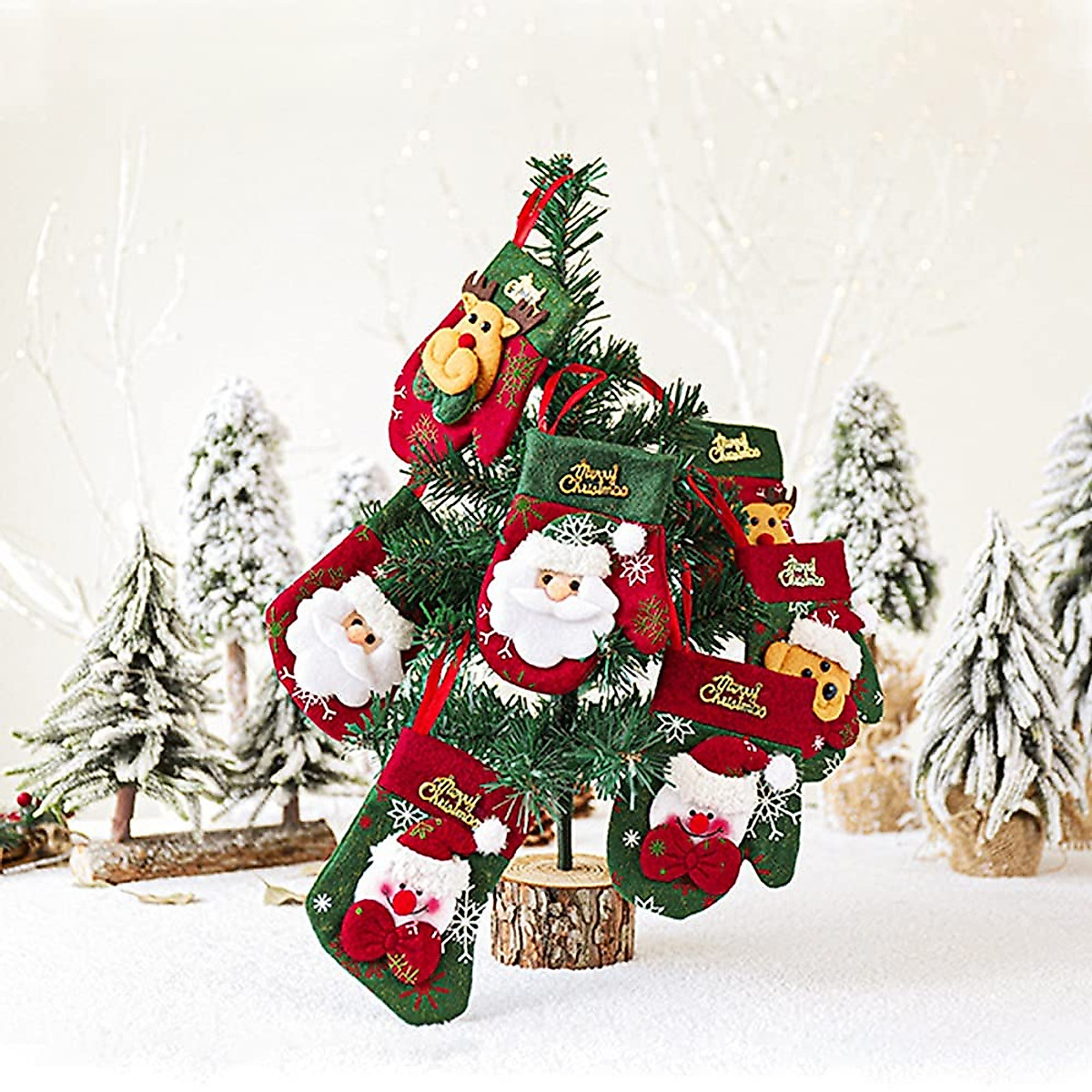 Kalekey 12 Pack Christmas Mini Stockings Tableware Holders Christmas Socks Decorations Spoon Fork Bag Candy Pouch Bag for Xmas Party Tree Dinner Table Home Ornaments