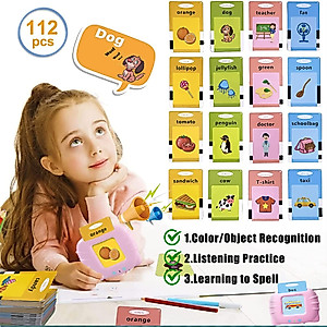 Qateisce Talking Flash Cards for Toddlers 2-4 Years, Electronic Preschool Card Reader with 112 PCS Flashcards & 224 Animals Learning Words, Educational Interactive Learning Toy Gift for Kid Toddlers