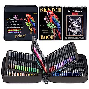 PRINA Art Supplies 120-Color Colored Pencils Set for Adults Coloring Books with Sketchbook, Professional Vibrant Artists Pencil for Drawing Sketching Blending Shading, Quality Soft Core Oil Based