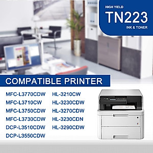 4 Pack TN223 BK/C/M/Y Toner Cartridge High Yield Compatible TN223 Replacement for Brother MFC-L3770CDW L3710CW L3750CDW HL-3210CW 3270CDW 3290CDW DCP-L3510CDW L3550CDW Printer