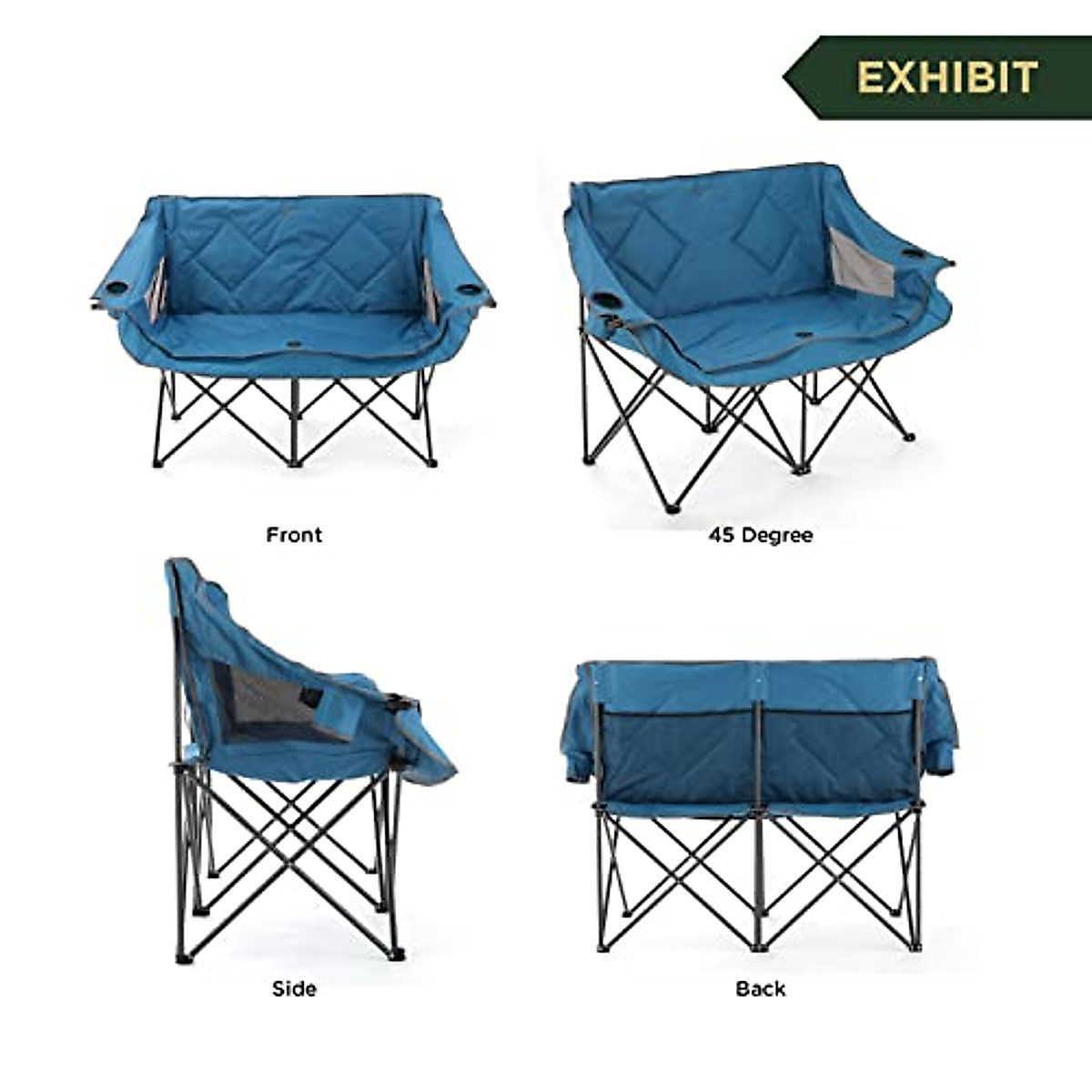 ARROWHEAD OUTDOOR Portable Folding Double Duo Camping Chair Loveseat w/ 2 Cup & Wine Glass Holder, Heavy-Duty Carrying Bag, Padded Seats & Armrests, Supports up to 500lbs, USA-Based Support