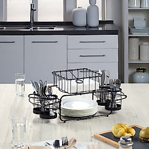 Giftburg Farm Buffet Caddy Tabletop Organizer, Flatware Napkin and Plate Picnic Caddy Stackable Serving Set, Black