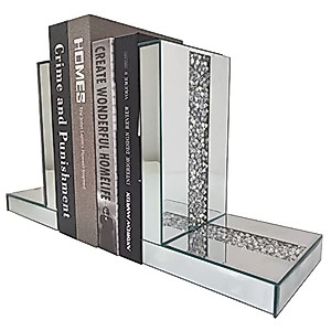 FYWDGLART Mirrored Decorative Bookends.Silver Crush Diamond Decorating Bookend.Skid-Resistant Design.Bookshelf Decor.9X6X5.1inches,Set of 2.