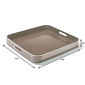 Trina Turk Set of 2 Sand Dune Square Melamine Serving Tray with White Rim and Handles- Indoor & Outdoor Platter for Home Entertaining, Cocktail Hour, Snack, Barware, Perfume {Large 14x14, Small 13x13}