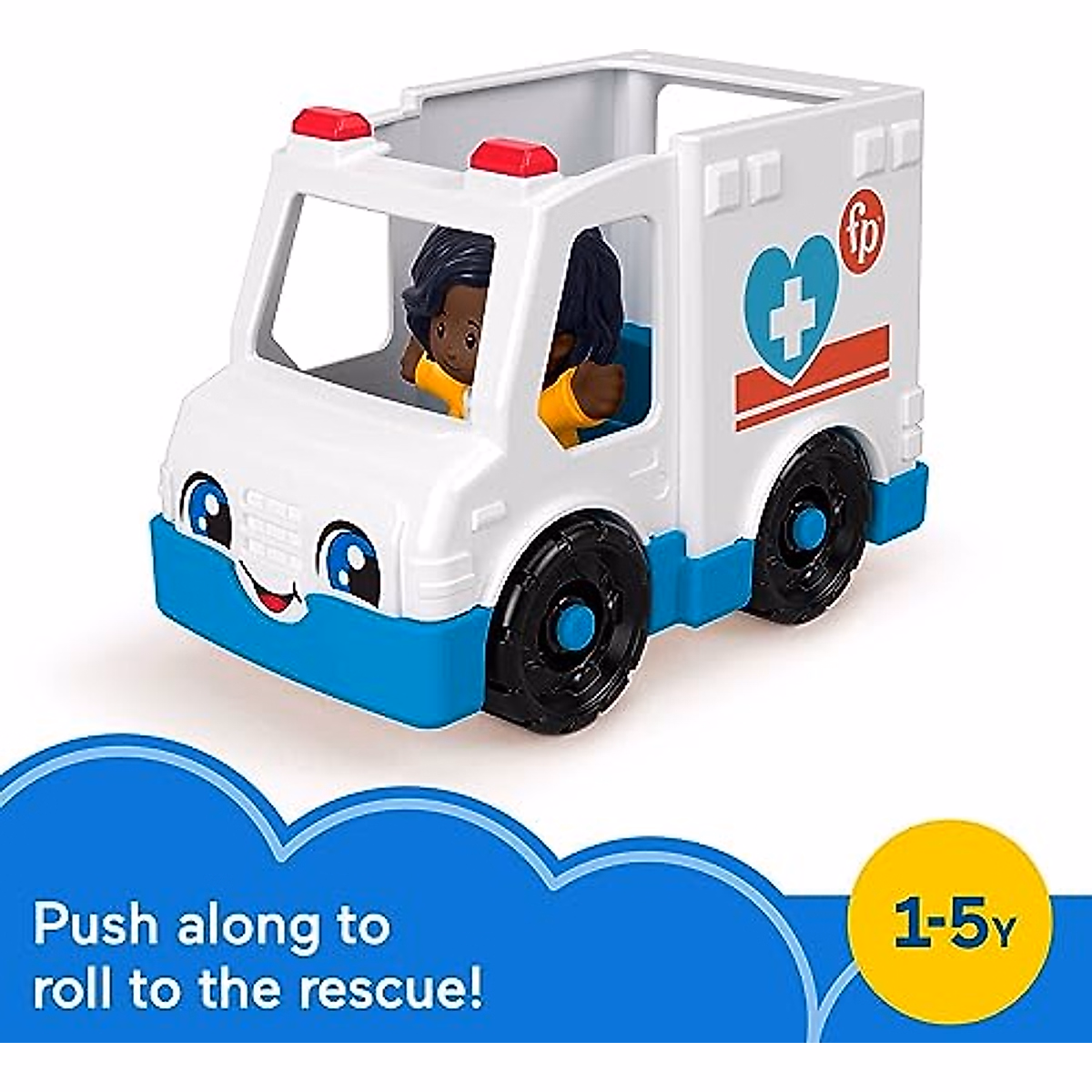 Fisher-Price Little People Ambulance, push-along vehicle with EMT figure for toddlers and preschool kids ages 1 to 5 years