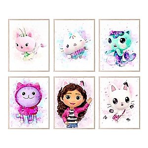 BigWigPrints Gabby Dollhouse Poster - Gabby Dollhouse Room Decor, Party Decorations, Birthday Decorations, Girls Bedroom Wall Decor, Kids Room Wall Art, Cartoon Characters - Unframed Set of 6 (8x10")