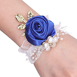 Snadulor 1 Pcs Wrist Flower,Wedding Bridesmaid Bride Wrist Corsage Decoration Hand Flower,Royal Blue