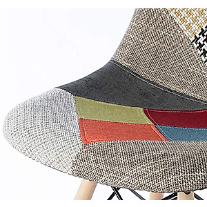 Mid-Century Modern Upholstered Plastic Multicolor Fabric Patchwork DSW Shell Dining Chair with Wooden Dowel Eiffel Legs