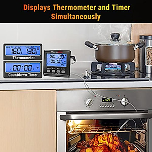 ThermoPro TP-17 Dual Probe Digital Meat Thermometer Large LCD Backlight Grill Food Thermometer with HI/Low Alert & Timer Mode, Smoker Kitchen Oven BBQ Thermometer for Cooking, Grilling Gifts, Black