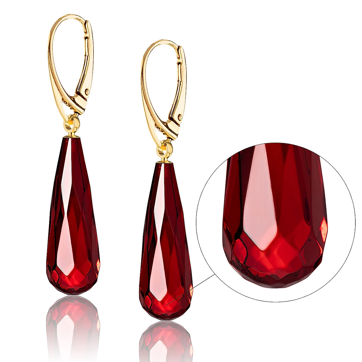 Amber by Mazukna - Red Amber Drop Earrings for Women - Statement Gemstone Jewelry, Gold Plated Sterling Silver Leverback, Dangle Semi Precious Stone Ladies Earrings, Elegant Gift for Her