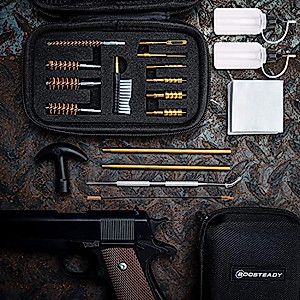 BOOSTEADY Universal Handgun Cleaning kit .22,.357,.38,9mm,.45 Caliber Pistol Cleaning Kit Bronze Bore Brush and Brass Jag Adapter