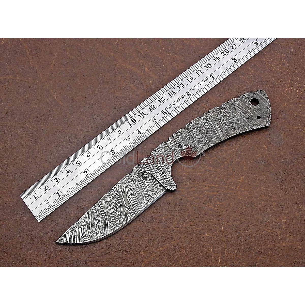 ColdLand 8" Damascus Steel Knife Blade Blank with Bolster - Hand Forged Knife Blanks Full Tang Ideal for Knife Making Supplies, Hunting, Fishing, Camping, Outdoor Sports NB25
