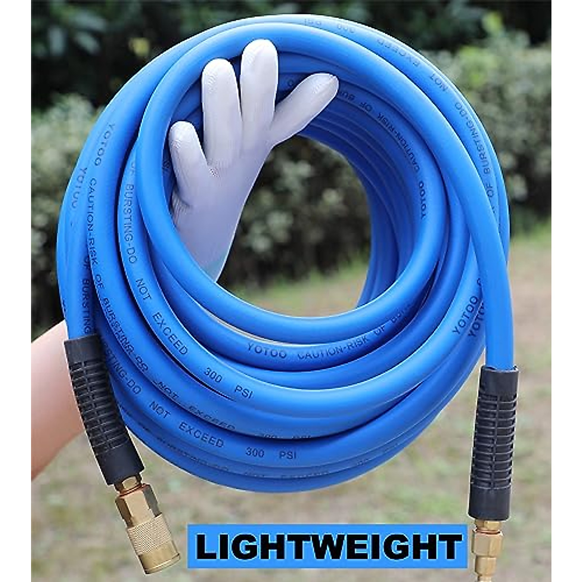 YOTOO Hybrid Air Hose, 1/4-Inch by 50-Feet 300 PSI Heavy Duty Air Compressor Hose, Lightweight, Kink Resistant, All-Weather Flexibility with 1/4-Inch Industrial Air Fittings and Bend Restrictors, Blue