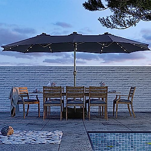 MONDAWE 15ft Double Sided Patio Umbrella with Solar Lights (Base Included) Large Outdoor Table Umbrella Rectangular Market Umbrella with Hand Crank 36 LED 12 Ribs for Outside Backyard Poolside