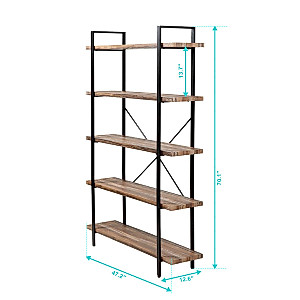 JAXSUNNY Industrial 5-Tier Open Storage Bookshelf Bookcase Organizer Furniture with Metal Frame for Home, Living Room, Office, Bedroom, Stable, Rustic Brown