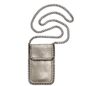 Amy & Aly Cellphone Bag Crossbody Slip Case for Smartphone with Chain Trim & Strap (Matte Silver)