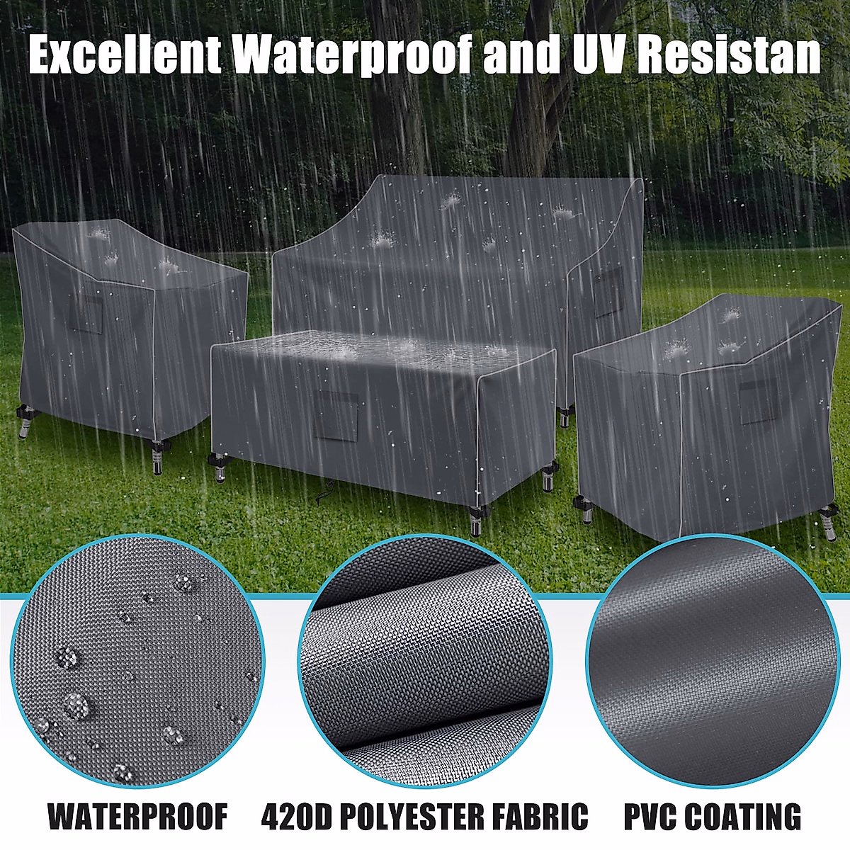 SIRUITON Patio Furniture Covers 4 Piece Set, Outdoor Furniture Cover Waterproof, Patio Furniture Set Covers, Heavy Duty Durable and Water Resistant Fabric, Fit for Chairs, Couch, Coffee Table, Grey