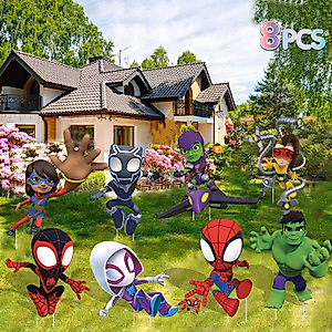 Spider Party Supplies,8PCS Yard Signs with Stakes,Spidey Friends Birthday Decorations,Outdoor Lawn Yard Signs for Spidey theme Party (Spidey Friends)