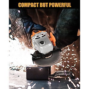 WORKSITE Cordless Angle Grinder, 4-Pole Motor, 4-1/2 Inch Cordless Grinder w/4.0A Battery & Fast Charger, 3-Position Adjustable Auxiliary Handle, Cutting Wheels, Grinding Wheels and Flap Discs