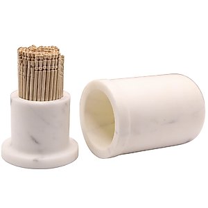 KC KULLICRAFT White Marble Toothpick Stick Holder with Lid , Toothpick Dispenser For Kitchen , Toothpick Case Stand 3.25 X 2 ( Inch ) White