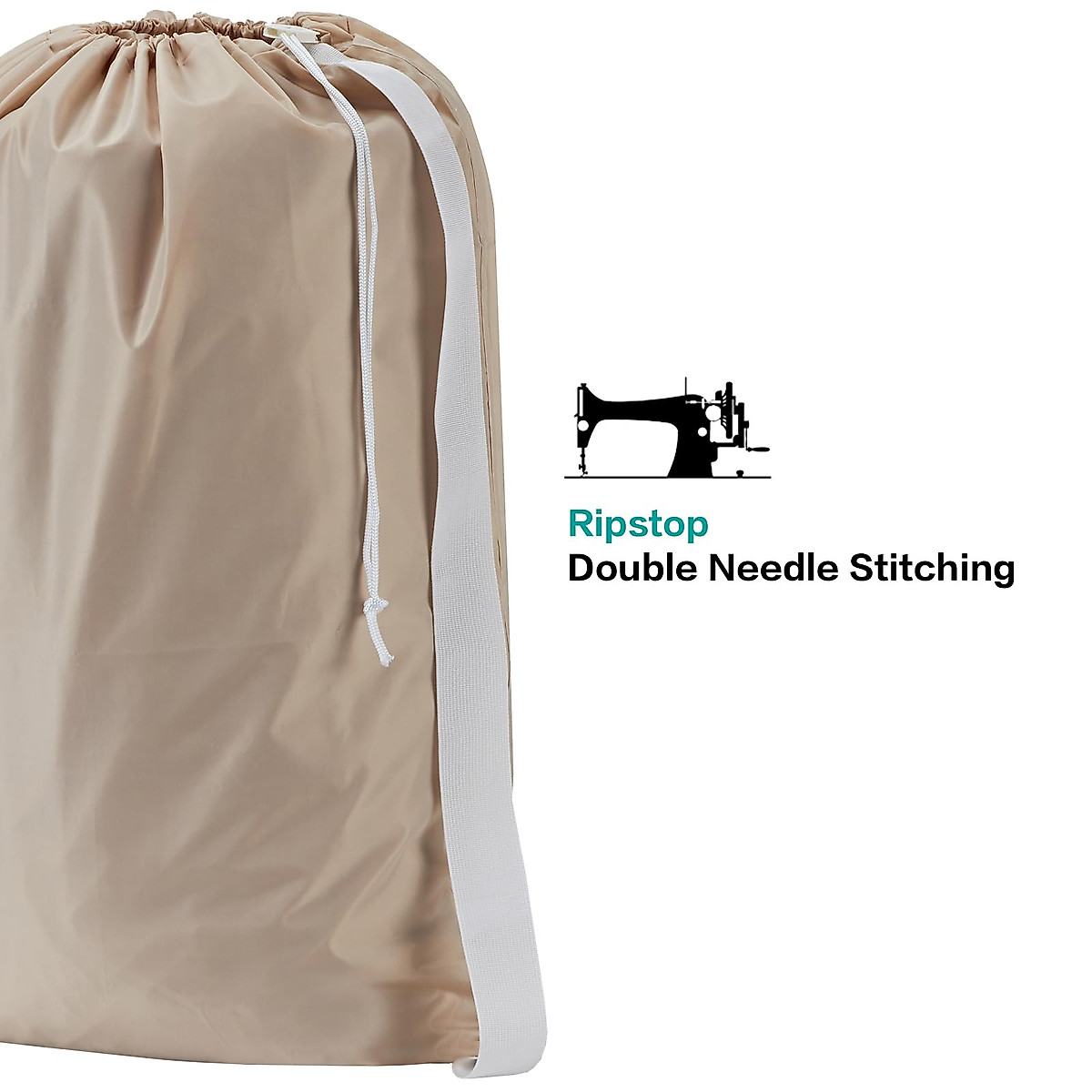 HOMEST XL Nylon Laundry Bag with Strap, Large Dirty Clothes Organizer, Easy Fit a Laundry Hamper or Basket, Can Carry Up to 4 Loads of Laundry, Beige
