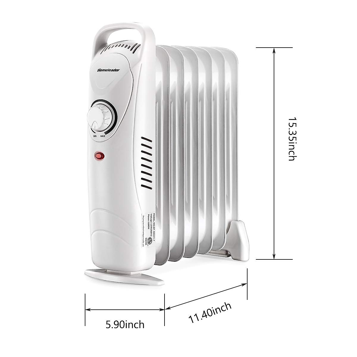 Homeleader Mini Oil Filled Heater, Portable Space Radiant Heater with Adjustable Thermostat, Electric Personal Heater with Overheat Safety, for Home and Office, 700W, White