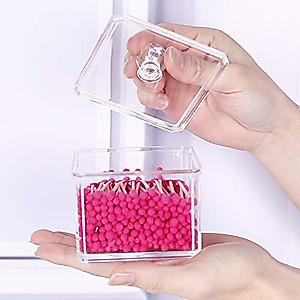 PuTwo Makeup Organizer Bathroom Storage Cotton Buds Dispenzer Cotton Swabs Holder with Lid - Square