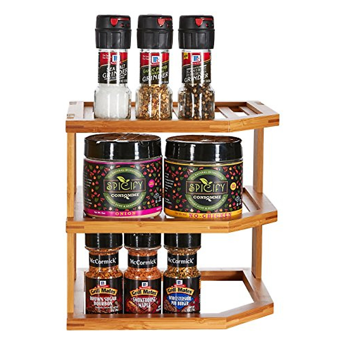 Home Intuition 3-Tier Bamboo Wood Corner Rack for Plates, Mugs Kitchen Pantry Cabinet Storage Shelf, 10" x 10" x 9-1/2"