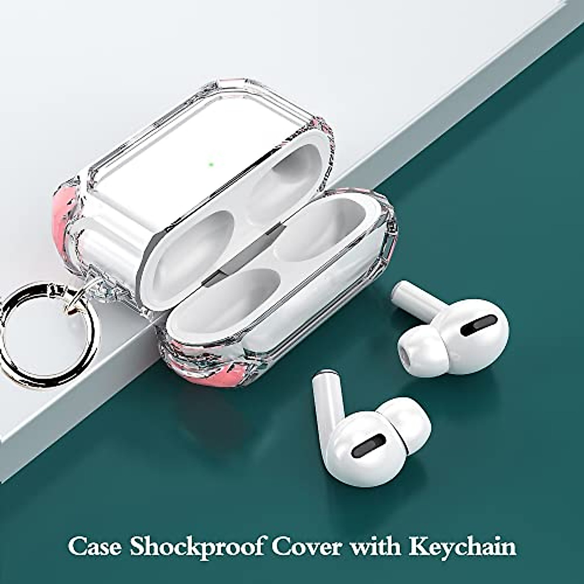 AnNengJing Custom Photo Name AirPods Pro Case with Keychain,Personalized Soft Clear TPU AirPods Pro Case Cover (Pink)