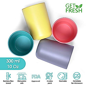 GET FRESH Bamboo Kids Cups Set – 4-pack Reusable Bamboo Cups for Toddlers and Adults – Colorful Bamboo Fiber Drinking Cups for Children – Bamboo Kids Dinnerware Set for Everyday Use
