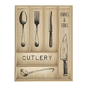 10 Street Home Large Wood Decorative Flatware Organizer For Kitchen Drawer, with 6 Compartments; Silverware and Utensil Holder