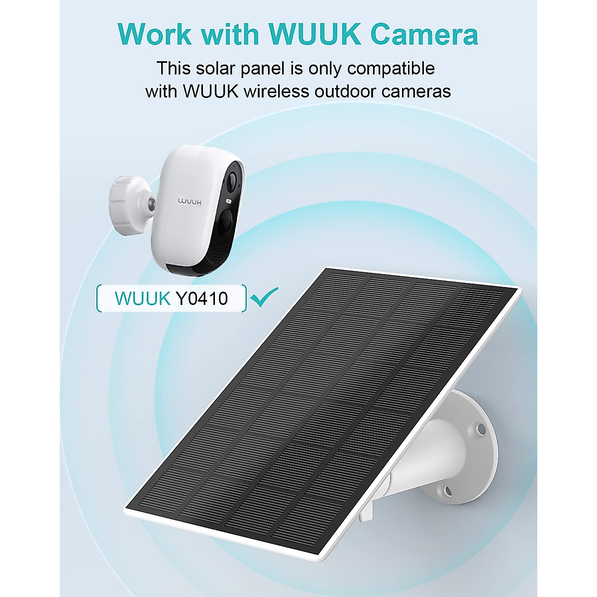 WUUK Certified Solar Panel, Compatible WUUK Rechargeable Outdoor Camera Wireless, Continuous Power Supply, 2.5W Solar Panel for Home Security Camera, IP66 Weatherproof, 360° Adjustable Mount