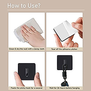 JIQGOZBAN Adhesive Hooks 4 Packs, No Drill Heavy Duty Sticky Wall Hooks Stainless Steel No Rust for Home Entryway Hanging Clothes, Bathroom Towels Hangers, Kitchen Utensils Holders (Matte Black)