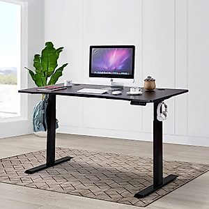 UNICOO - Dual Motor Electric Height Adjustable Standing Desk 59"x29.5" Inches, Home Office Computer Desk, Gaming Desk, with USB Charging and Hooks (Black Frame/Black Top) XOT-D59-BB