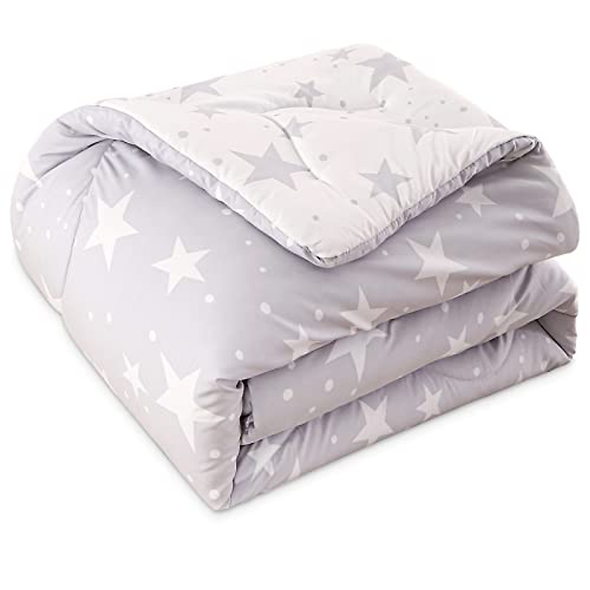 Qucover Star Comforter Set Full Size, 3-Piece Reversible Grey & White Star Pattern Bedding Comforter Set for Boys, Girls, Teen, Super Soft Warm Winter Thick Comforter with 2 Pillowcase, 79x90 in