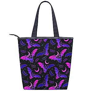 MNSRUU Canvas Tote Bag Aesthetic Purple Bat Gothic Shoulder Bag for Women Work Tote Handbag Shopping Purses and Handbags
