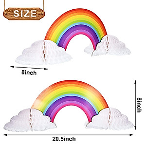 WILLBOND Rainbow Honeycomb Paper Centerpiece Rainbow Cloud Centerpieces No Crease Converting Rainbow Centerpieces for Christmas Birthday Party Tables Decoration(4 Pieces)