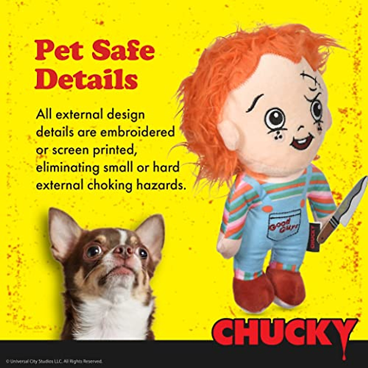 Universal Studios Horror CHUCKY 6" Plush Toy for Dogs | Medium Sized Squeaky Dog Toy, Dog Chew Toy with Squeaker | Horror Movie Toys for All Dogs, Official Dog Toy Product of Universal CHUCKY