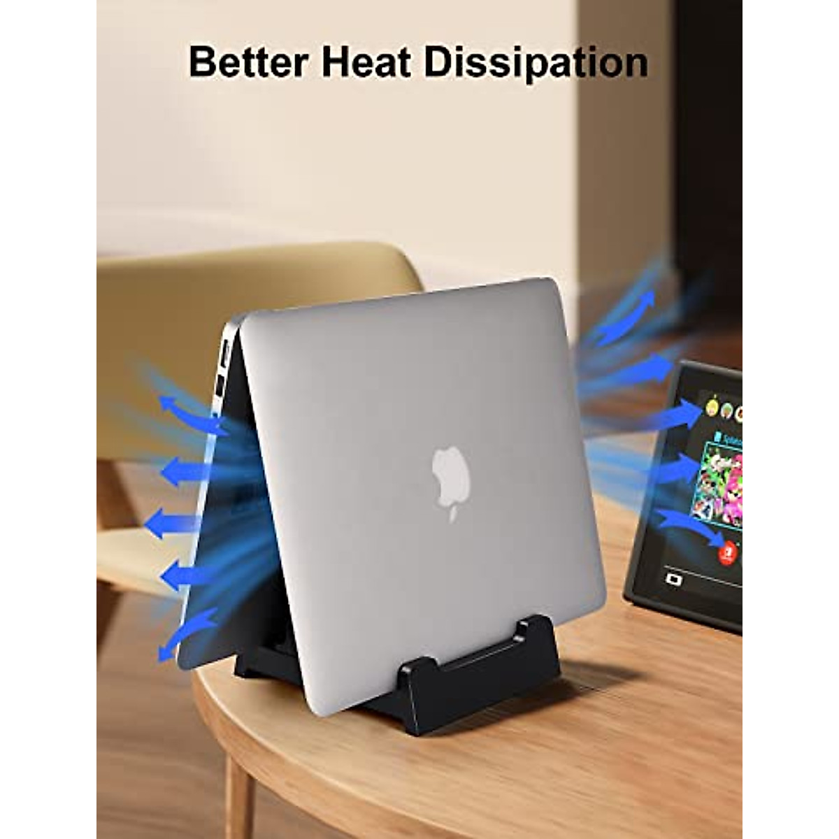 meatanty Dual Vertical Laptop Stand Holder 2 Slot MacBook Pro Vertical Stand Laptop Accessories, Desktop Storage for All MacBook/Surface/HP/Dell/Chrome Book Up to 17.3″ -Black