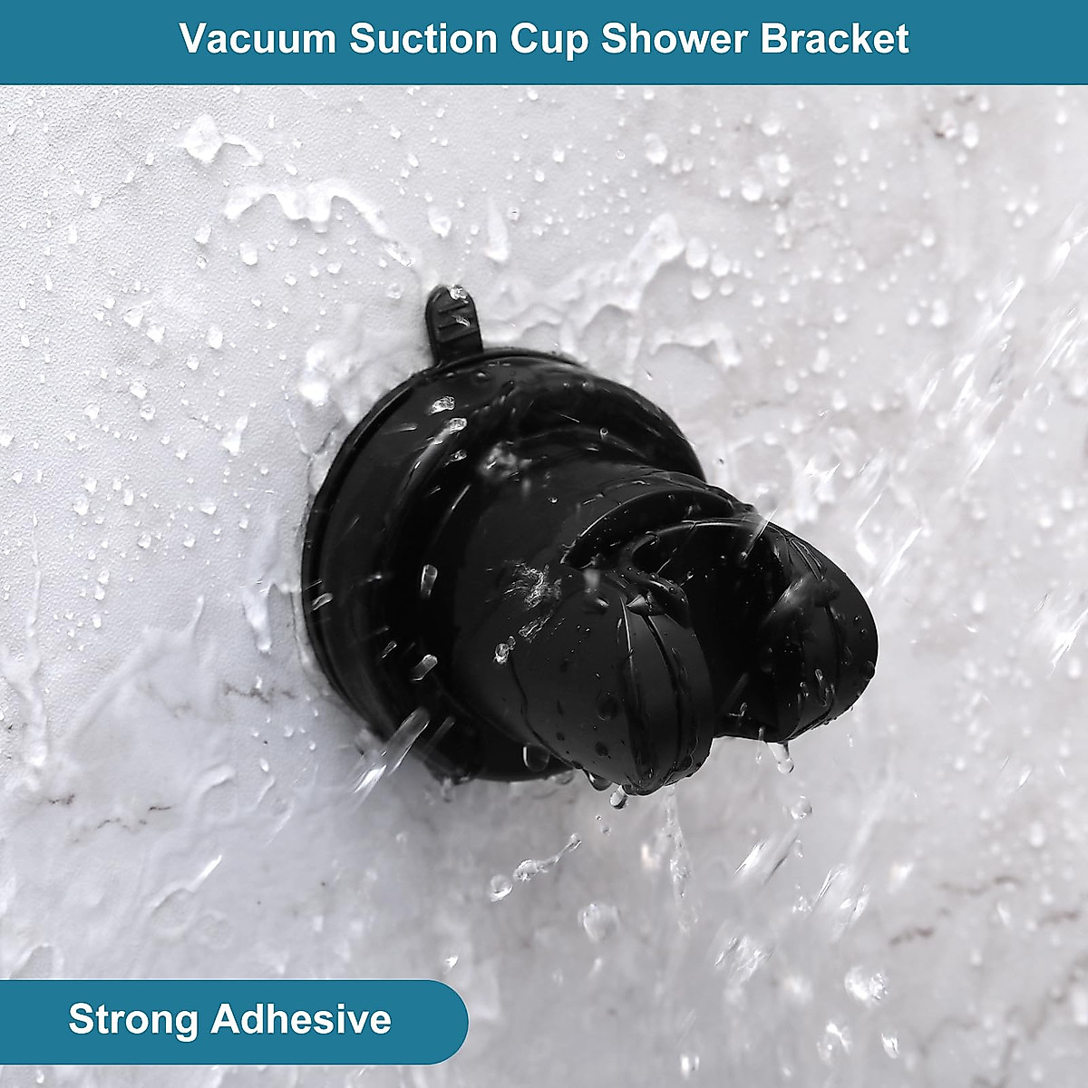 Thinp No-Drill Suction Cup Shower Head Holder,Black Vacuum Suction Cup Removable Shower Head Holder Height Adjustable Shower Wand Holder & Wall Mount Abs Plastic Suction Holder for Bathroom