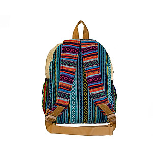 Himalayan Fashion Handmade Hemp Medium Backpack Bohemian Marijuana Style Travel Bag, Black, Beige