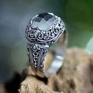 NOVICA Artisan Handmade Prasiolite Ring Sterling Silver Cocktail Green Single Stone Indonesia [crownbezel 0.6 in L x 0.6 in W x 0.4 in H Band Width 3 mm W] ' Nature' S Divinity'